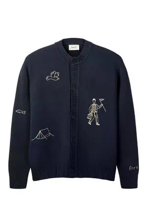 FORET Bird-embroidery Cardigan - Blue