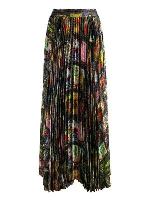 Alice + Olivia Katz Pleated Printed Maxi Skirt - Black