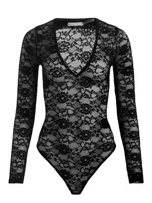 Alice + Olivia Teagan V-neck Lace Bodysuit - Black