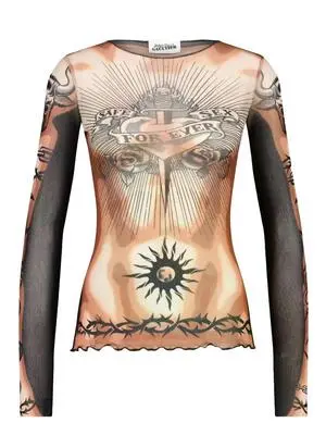 Jean Paul Gaultier Printed Long-sleeve Top - Black
