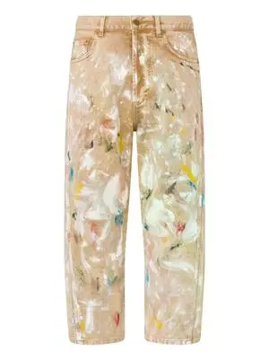 Moschino Paint-splatter Cotton Jeans - Neutrals
