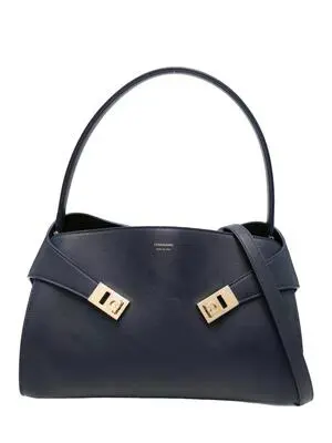 FERRAGAMO Medium Hug Buckle Leather Shoulder Bag - Blue