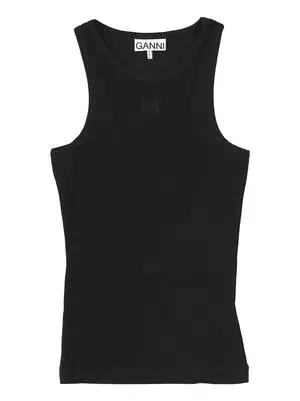 GANNI Top With Logo - Black