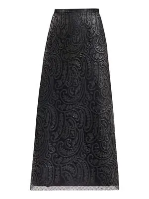 GEMY MAALOUF Paisley Patterned Midi Skirt - Black