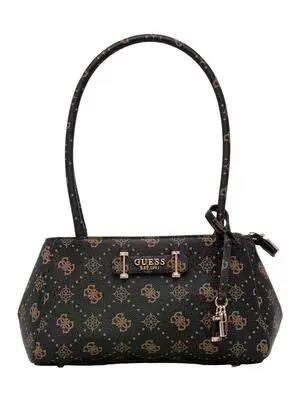 Guess Carrie Monogram Tote Bag With Padlock Charm - Brown