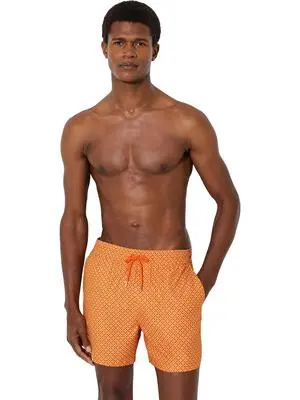 REISS Geometric-print Swim Shorts - Tangerine Orange