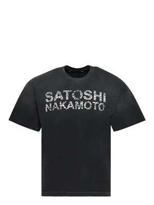 SATOSHI NAKAMOTO Pearl Studded Logo Tee Washed - Black