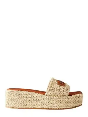 Versace Logo Raffia Platform Slides - Neutrals