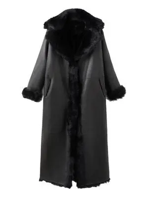 Mango Genuine Shearling And Leather Reversible Coat - Black
