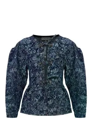 GANNI Floral-pattern Denim Blouse - Blue