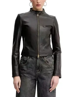 Miss Sixty Zipped Leather Jacket - Brown