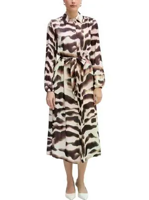 MARC AUREL Tie-dye Belted Midi Shirt Dress - Brown