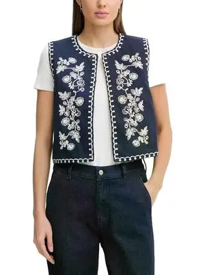 HOSS INTROPIA Floral-embroidered Waistcoat - Blue