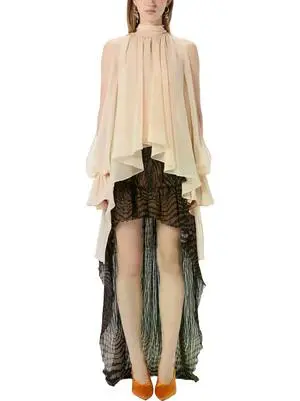 Blumarine Asymmetric Chiffon Blouse - Neutrals