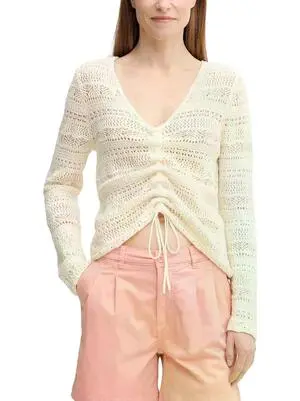 OUI V-neck Crochet Cardigan - White