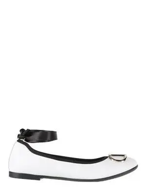 TWINSET Leather Ballet Flats With Lace-up Closure - White