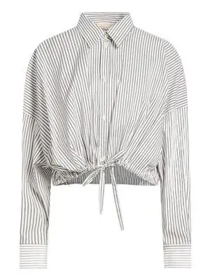 SEMICOUTURE Striped Shirt With Drawstring Hem - Grey