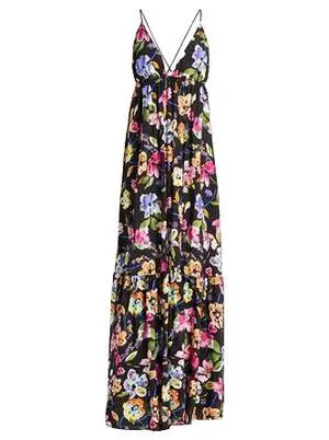 8PM Flared Floral-print Maxi Dress - Black