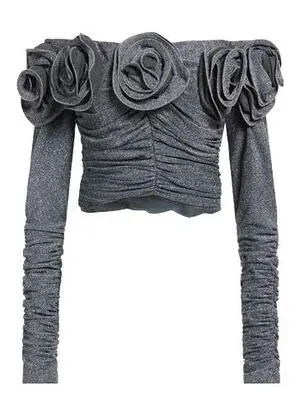 BABYLON Knitted Metallic Off-the-shoulder Top - Grey