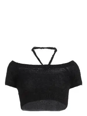 REBEL QUEEN BY LIU •JO Knitted Halterneck Top - Black