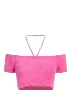 REBEL QUEEN BY LIU •JO Knitted Halterneck Top - Pink