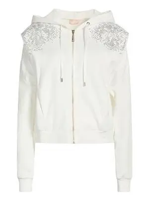 LIU •JO French Terry Hooded Sweatshirt With Appliqués And Crystals - Off White