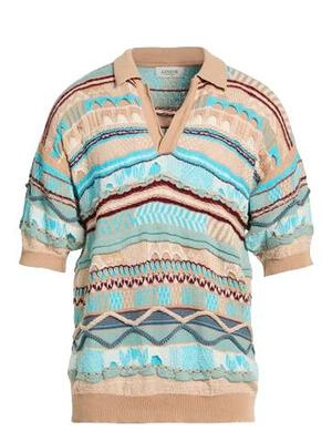 LANEUS Jacquard-knit V-neck Top - Blue