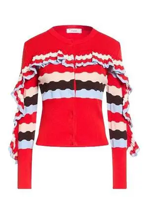 JUCCA Striped Cotton Knit Cardigan - Red