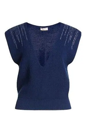 LIU •JO Knitted V-neck Top - Blue