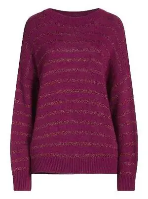 REBEL QUEEN BY LIU •JO Striped Crewneck Sweater - Fuchsia