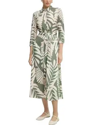 OUI Floral-print Belted Midi Dress - Green