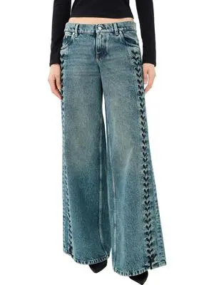Stella McCartney Laced Denim Wide Leg Jeans - Mid Blue