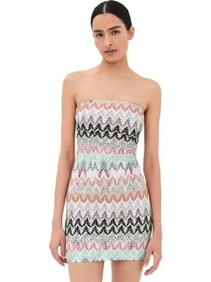 Missoni Strapless Mini Dress White/pink/light Blue Tones