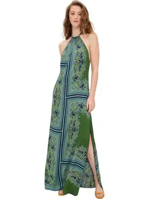 Misa Paisley Sateen Maxi Dress - Moss Scarf
