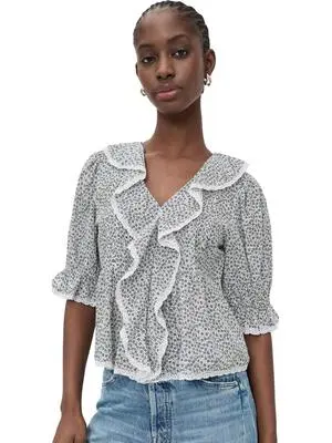 Madewell Ruffled Puff Sleeve Top - Lighthouse