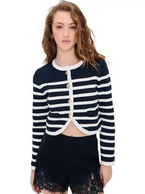 English Factory Striped Cardigan - Navy/off White