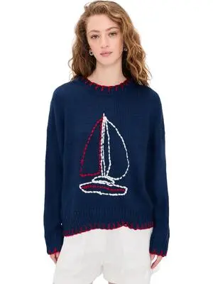 BAILEY ROSE Sailboat Embroidered Sweater - Navy