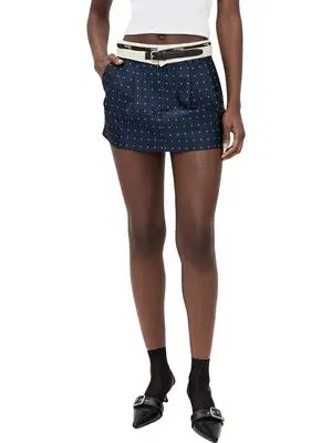 HOMMEGIRLS Flip Waist Mini Skirt With Belt - Navy Polka Dot