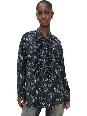 R13 Ruffle Shirt - Floral On Black
