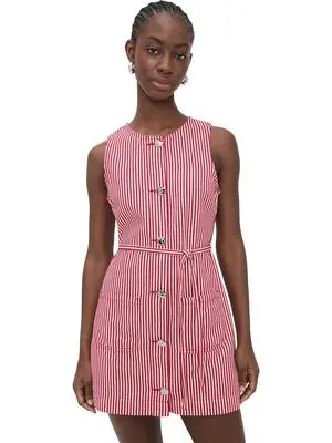 Minkpink Striped Mini Dress With Belt - Red Stripe