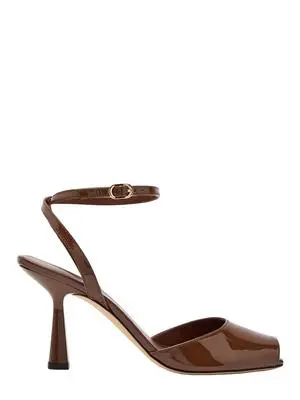 STUART WEITZMAN Val 85 Patent Leather Sandals - Brown