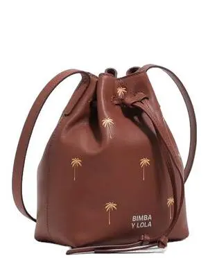 Bimba Y Lola Palms Print Leather Carlino Bucket Bag - Nut