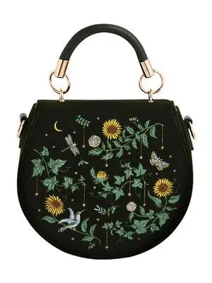 FABLE ENGLAND Charlotte Sunflower Top Handle Purse - Dark Green