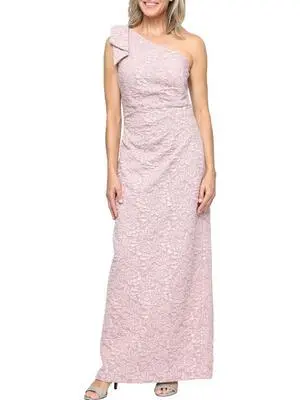 Alex Evenings One-shoulder Floral Crepe Column Gown - Blush