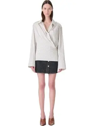 IRO PARIS Lace Poplin Wrap Shirt - Vanilla Stripes
