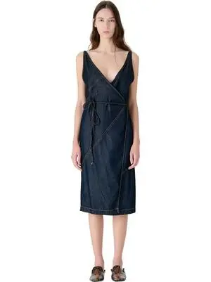 IRO PARIS Rania Sateen Denim Wrap Dress