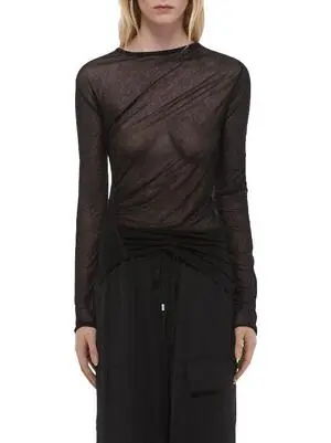 Helmut Lang Ruched Asymmetric Hem Cotton Top - Black