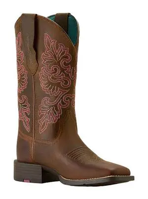 Ariat Round Up Stretchfit™ Wide Square Toe Western Boot - Sassy Brown