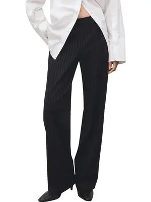 Mango Pinstripe Wide-leg Trousers - Navy