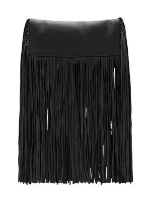 Mango Fringe Leather Clutch - Black